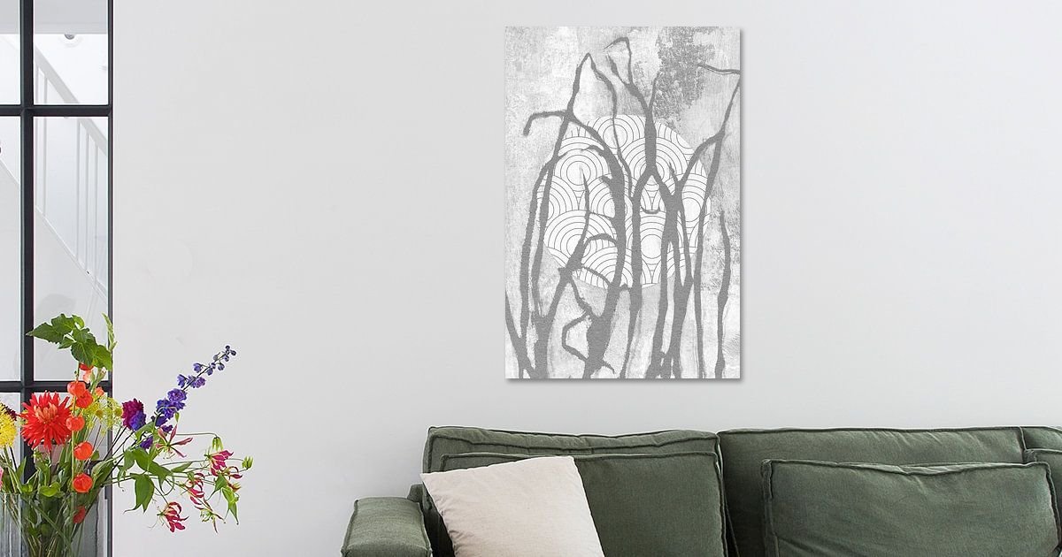 Ikigai. Gras en Maan. Abstracte minimalistische Zen kunst. Japandi stijl X van Dina Dankers op ...